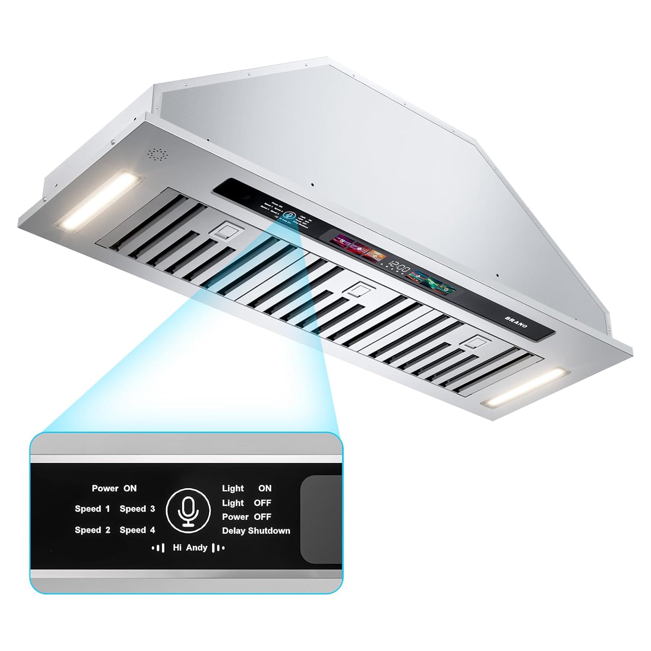 900 CFM Insert Range Hood Smart Voice/Gesture/Touch Control,4 Speed Ex